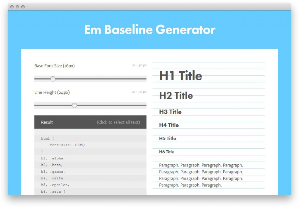 Em Baseline Generator - webdevsupply